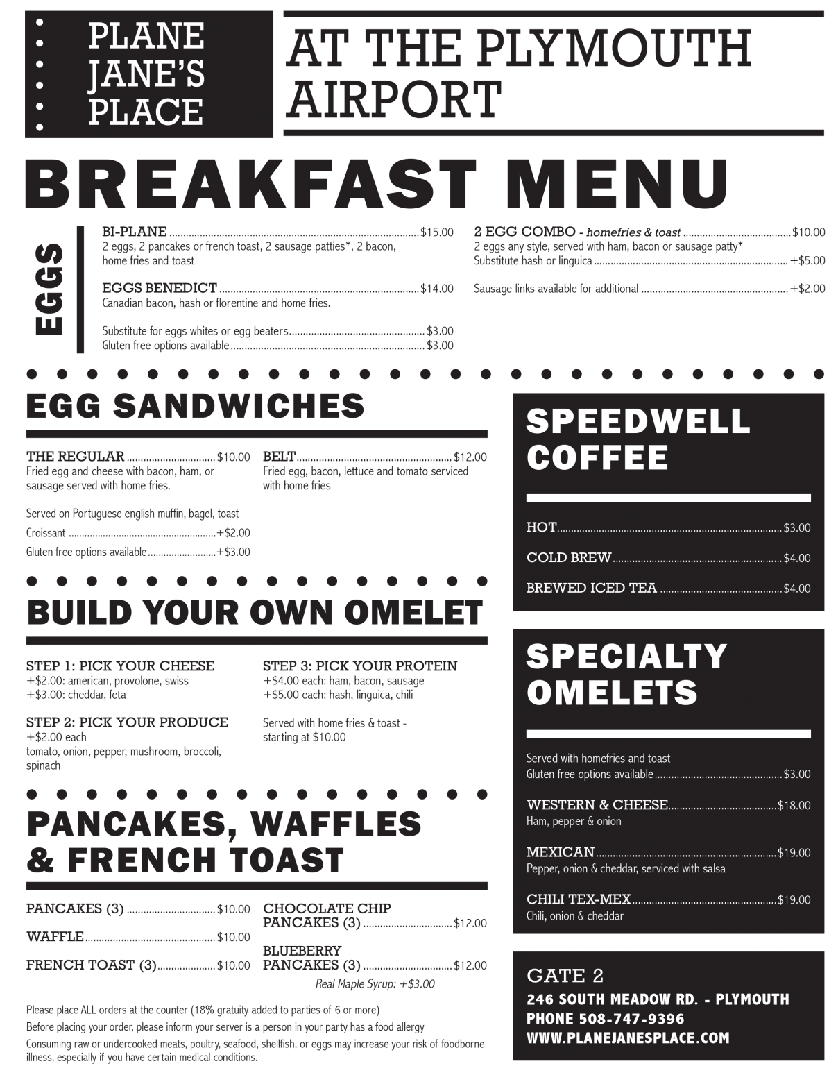 Daily Menu - Plane Jane's Place